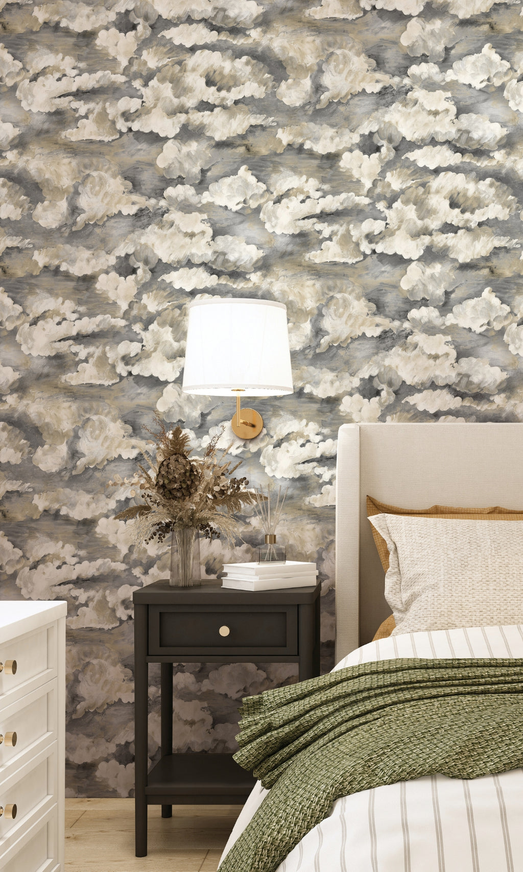 Charcoal Cloud Filled Sky Plain Textured Wallpaper R9004 – Walls Republic US