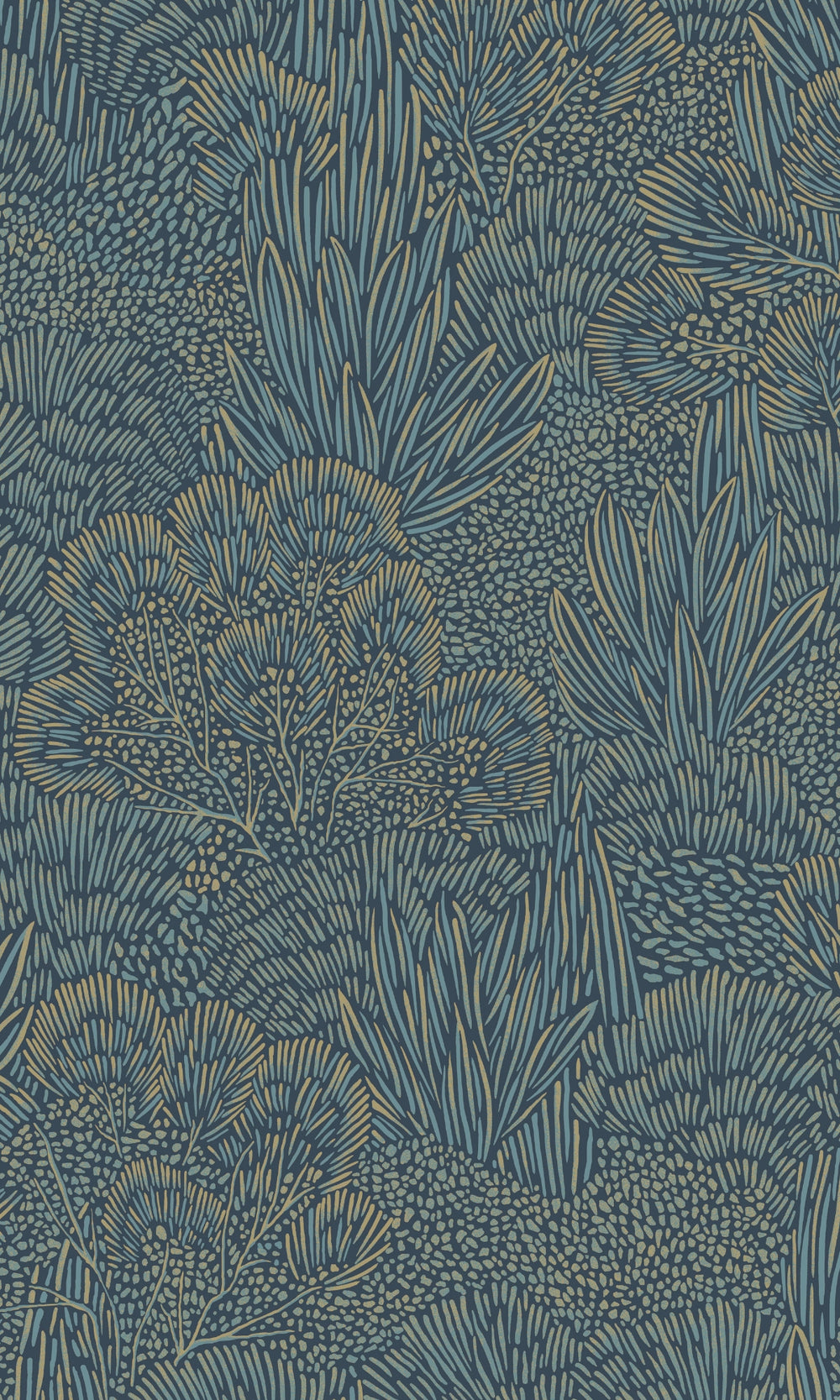 Blue & Gold Embossed Leaves & Trees Tropical Wallpaper R9097 – Walls ...