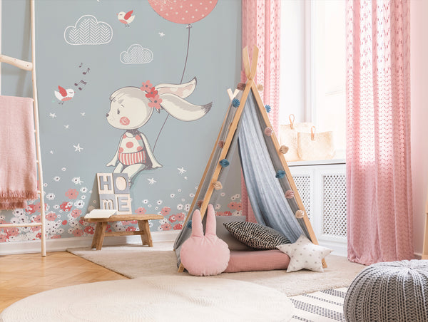 Colorful Little Rabbit Mural Wallpaper M1165 – Walls Republic US