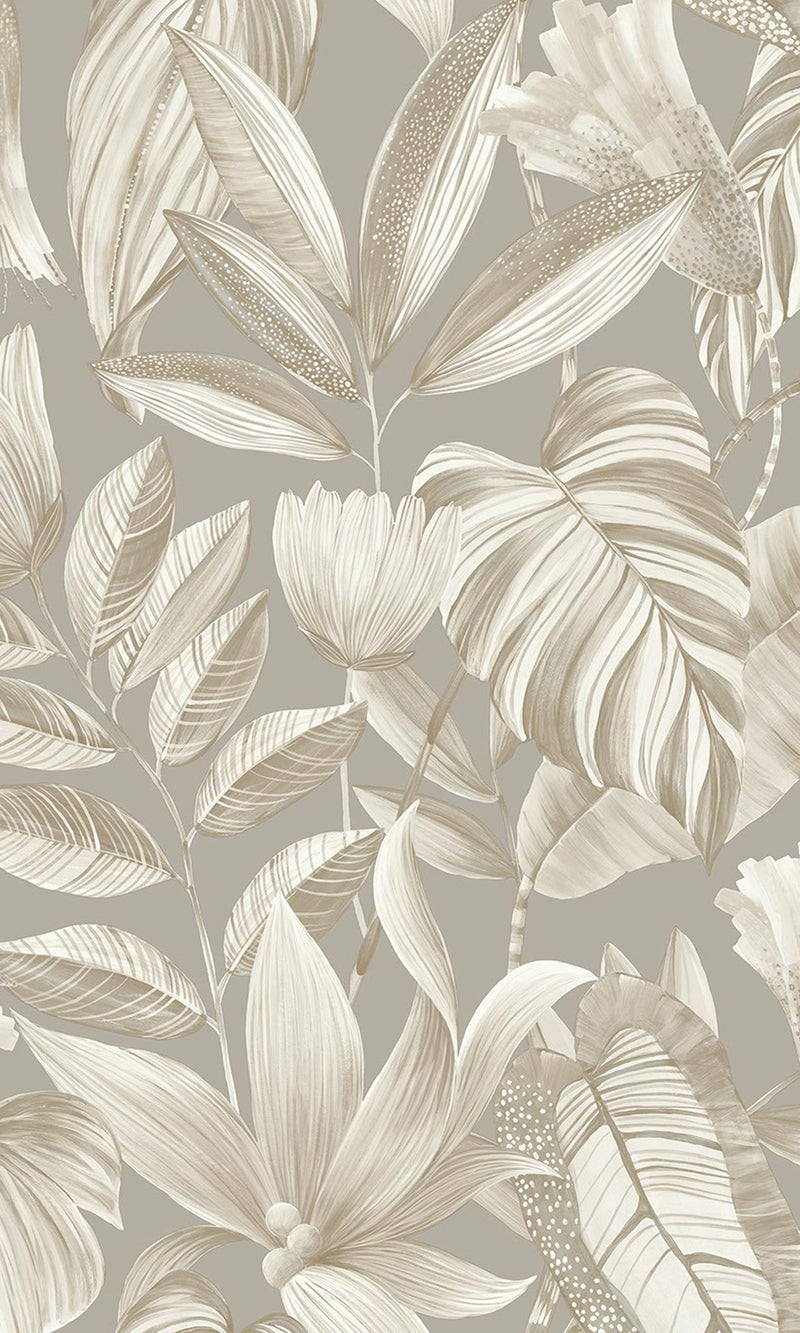 Grey Tropical Jungle Leaves Wallpaper R9258 – Walls Republic US