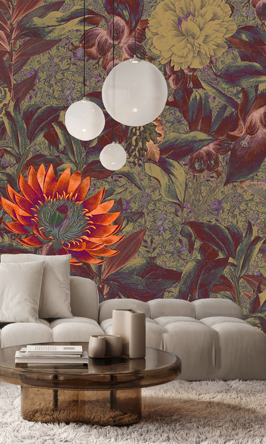 Burgundy Floral Paradise Mural Wallpaper M2632 - Sample – Walls Republic US