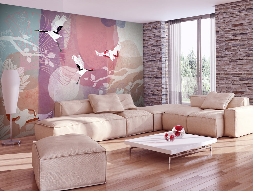 Modern Garden in Pink Mural Wallpaper M1196 – Walls Republic US