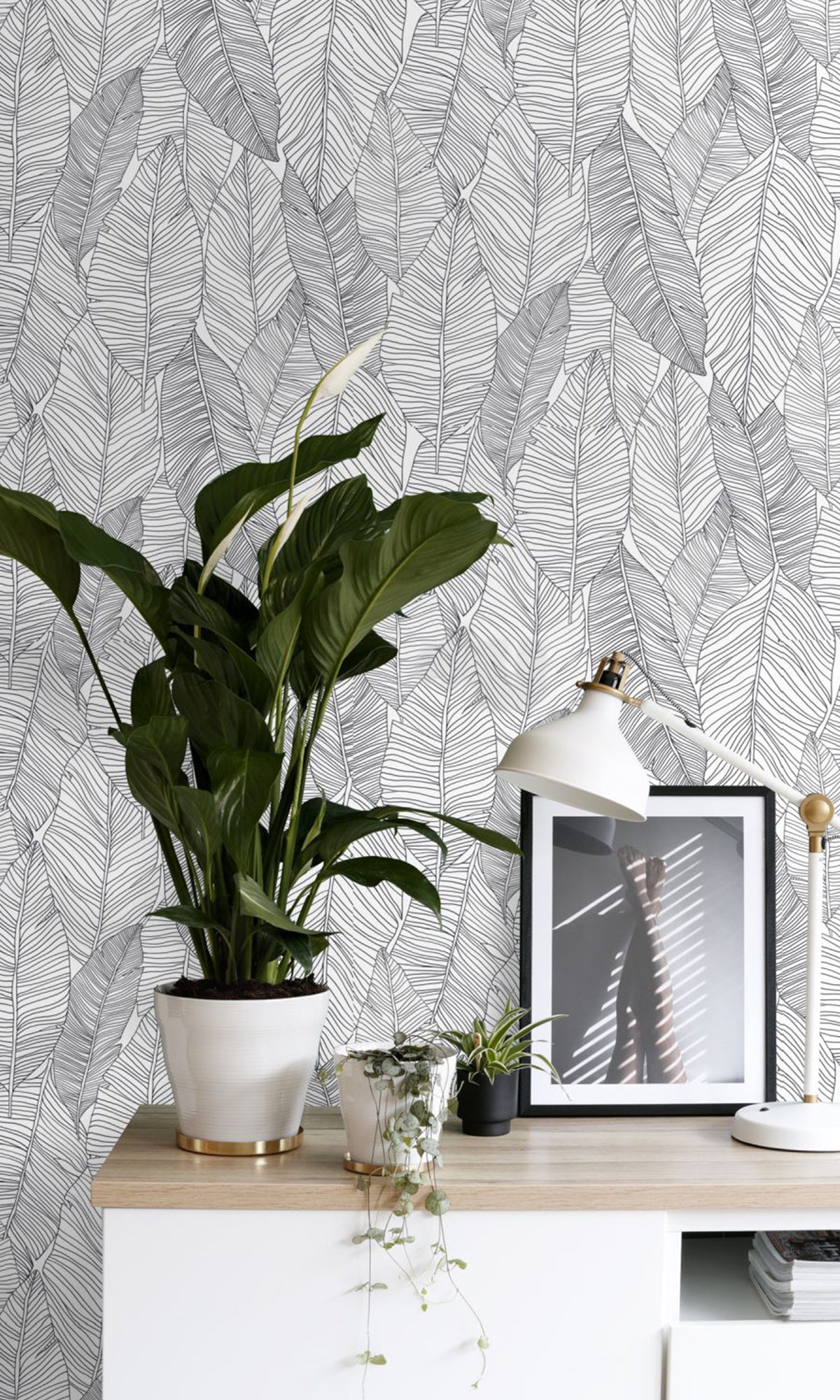 Black and White Pen Drawn Leaves Wallpaper R9418 – Walls Republic US