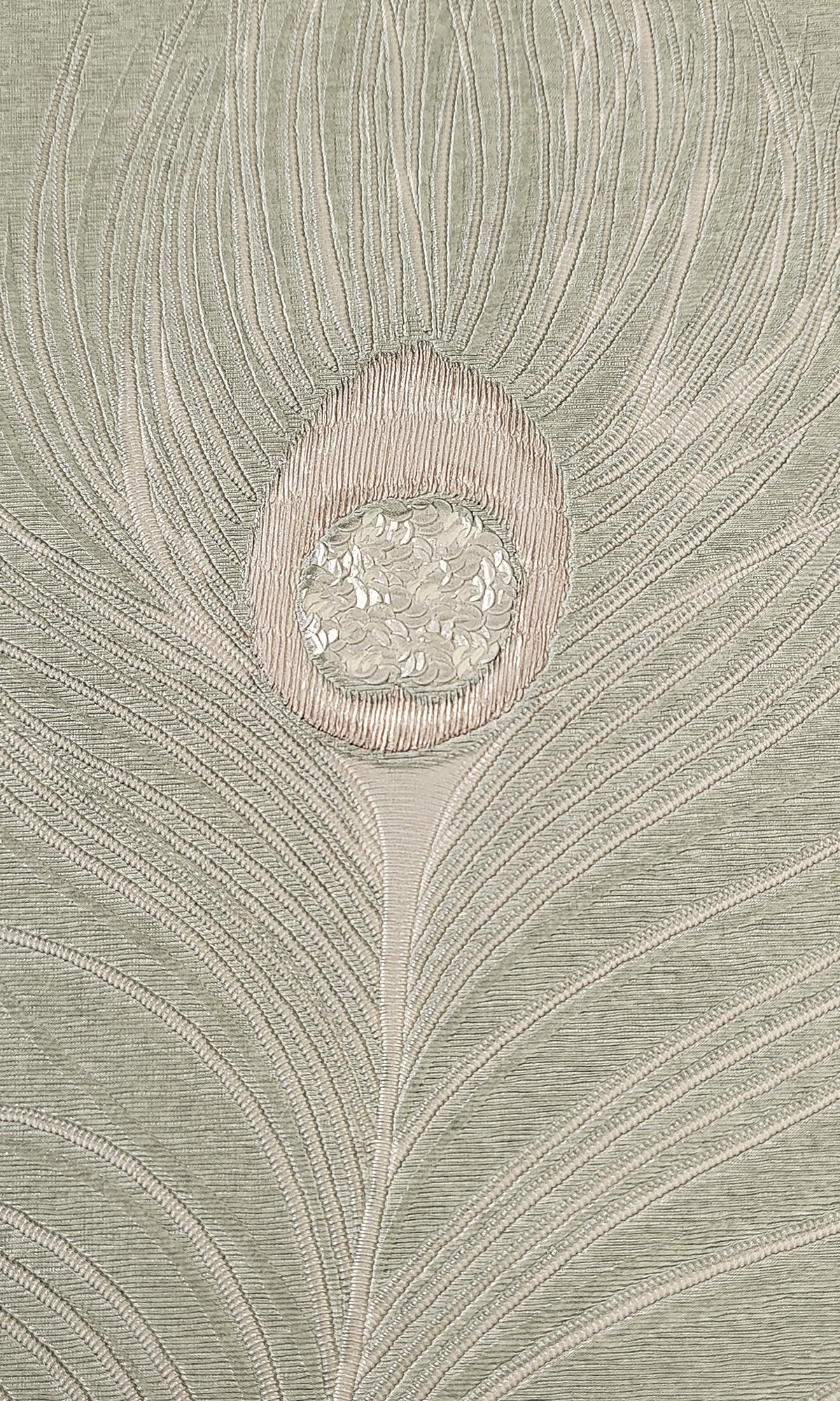 Sage Sequined Falling Peacock Feathers Wallpaper R9515 – Walls Republic US