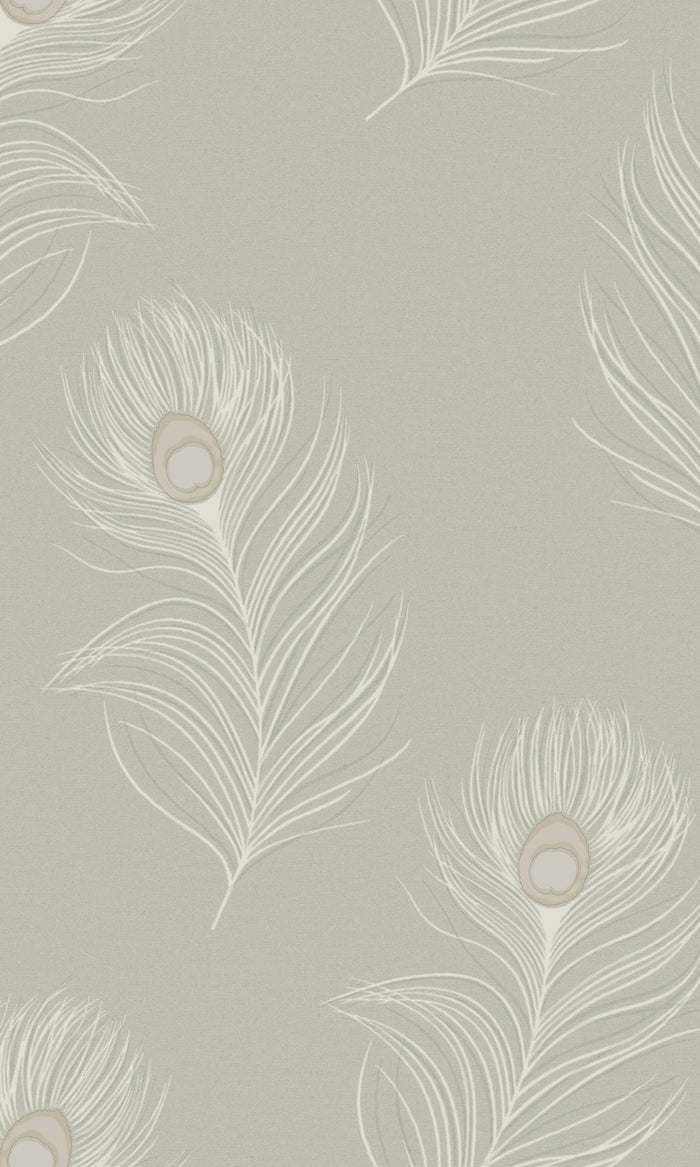 Sage Sequined Falling Peacock Feathers Wallpaper R9515 – Walls Republic US
