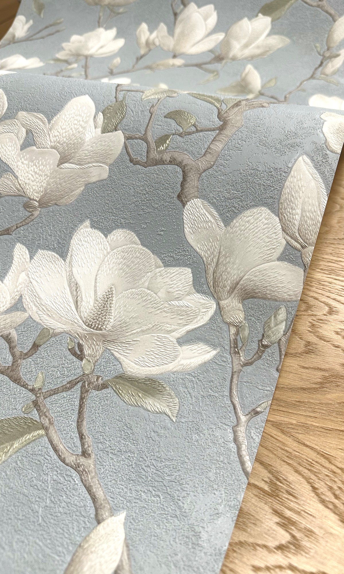 Blue Meandering Magnolias Printed Wallpaper R9539 – Walls Republic US