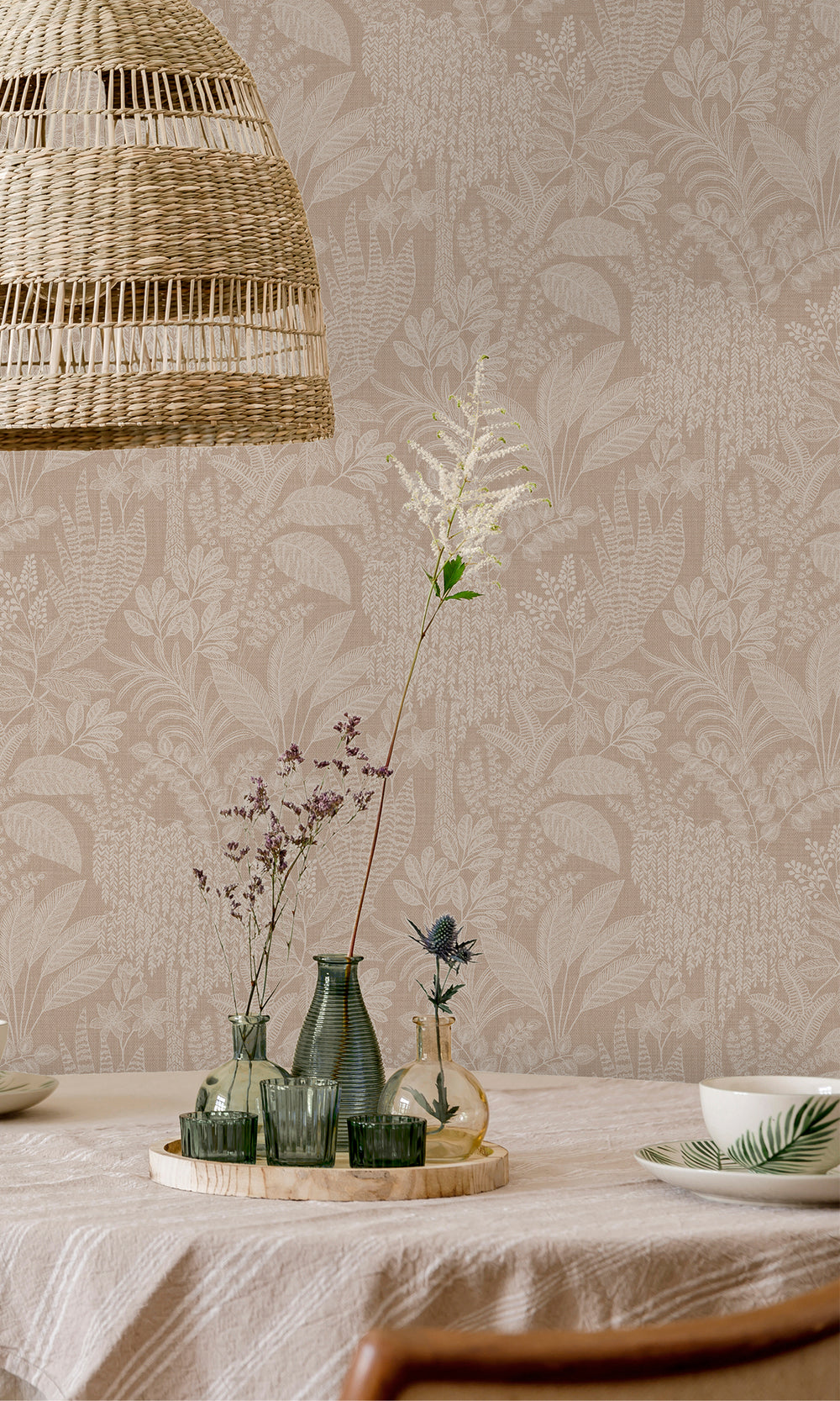 Plaster Pink Botanical Oasis Print Wallpaper R9559 – Walls Republic US