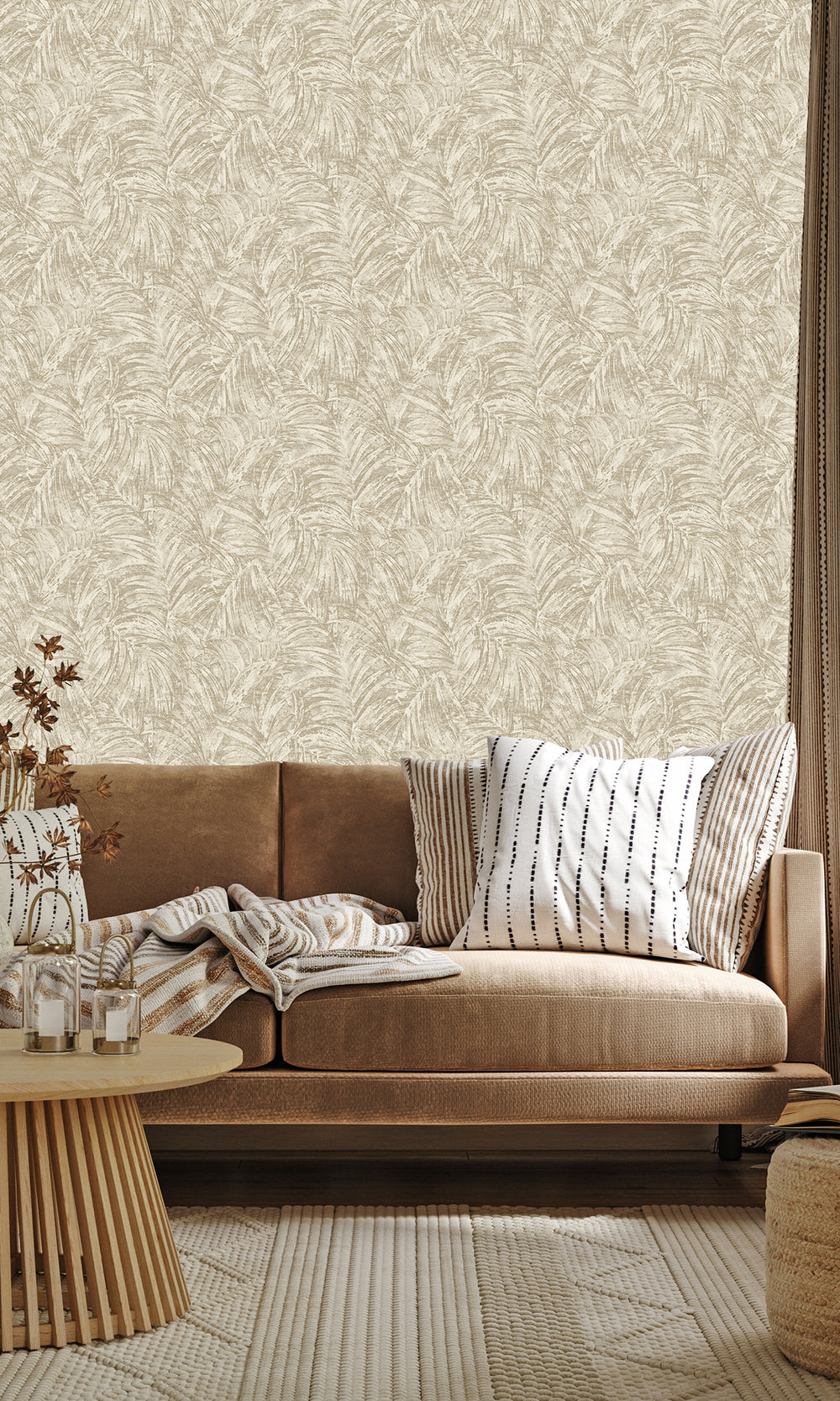 Ivory Allover Digital Printed Leaf Wallpaper R9585 – Walls Republic US