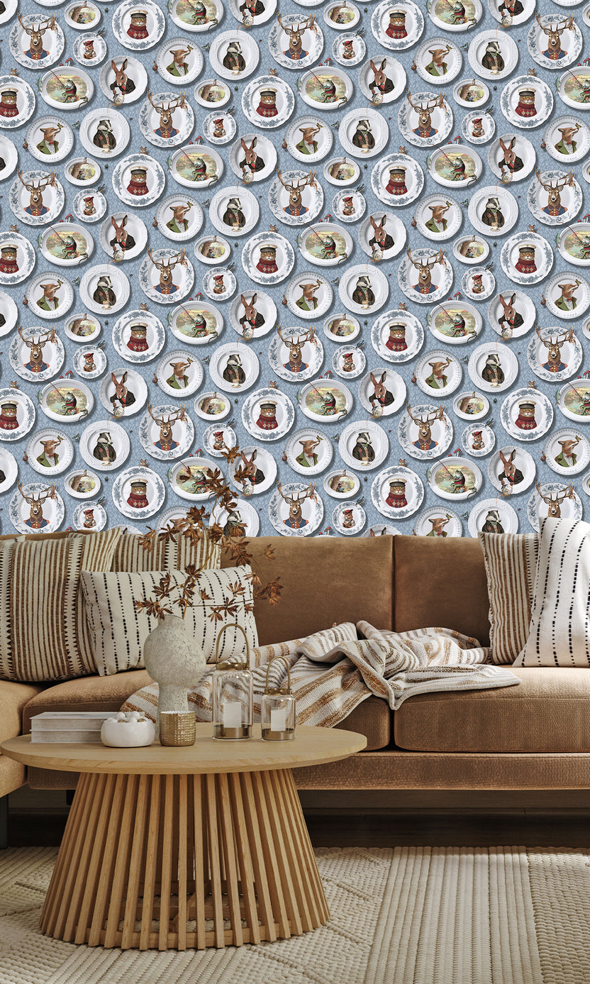 Blue Whimsical Damask Wallpaper R9660 – Walls Republic US