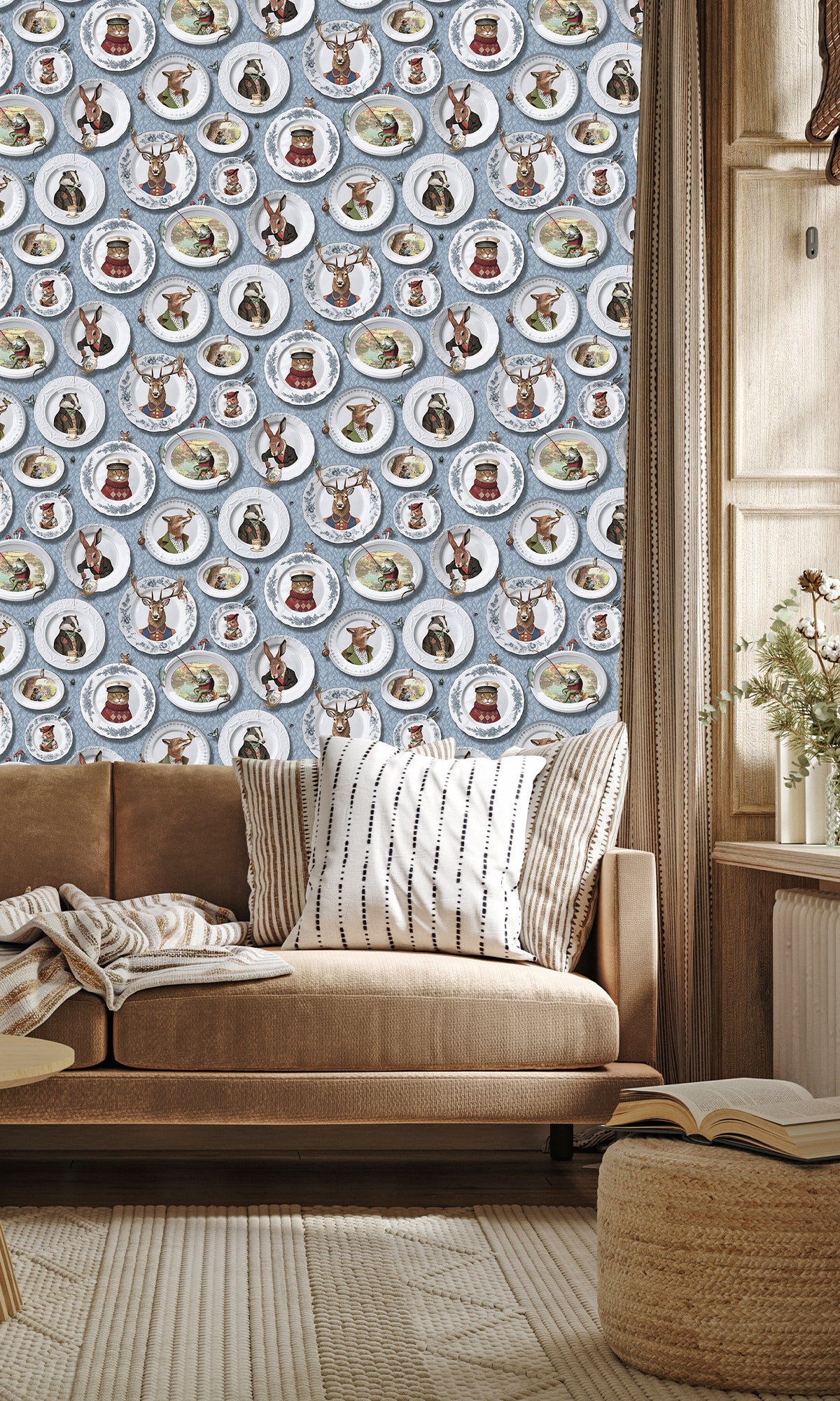 Blue Whimsical Damask Wallpaper R9660 – Walls Republic US