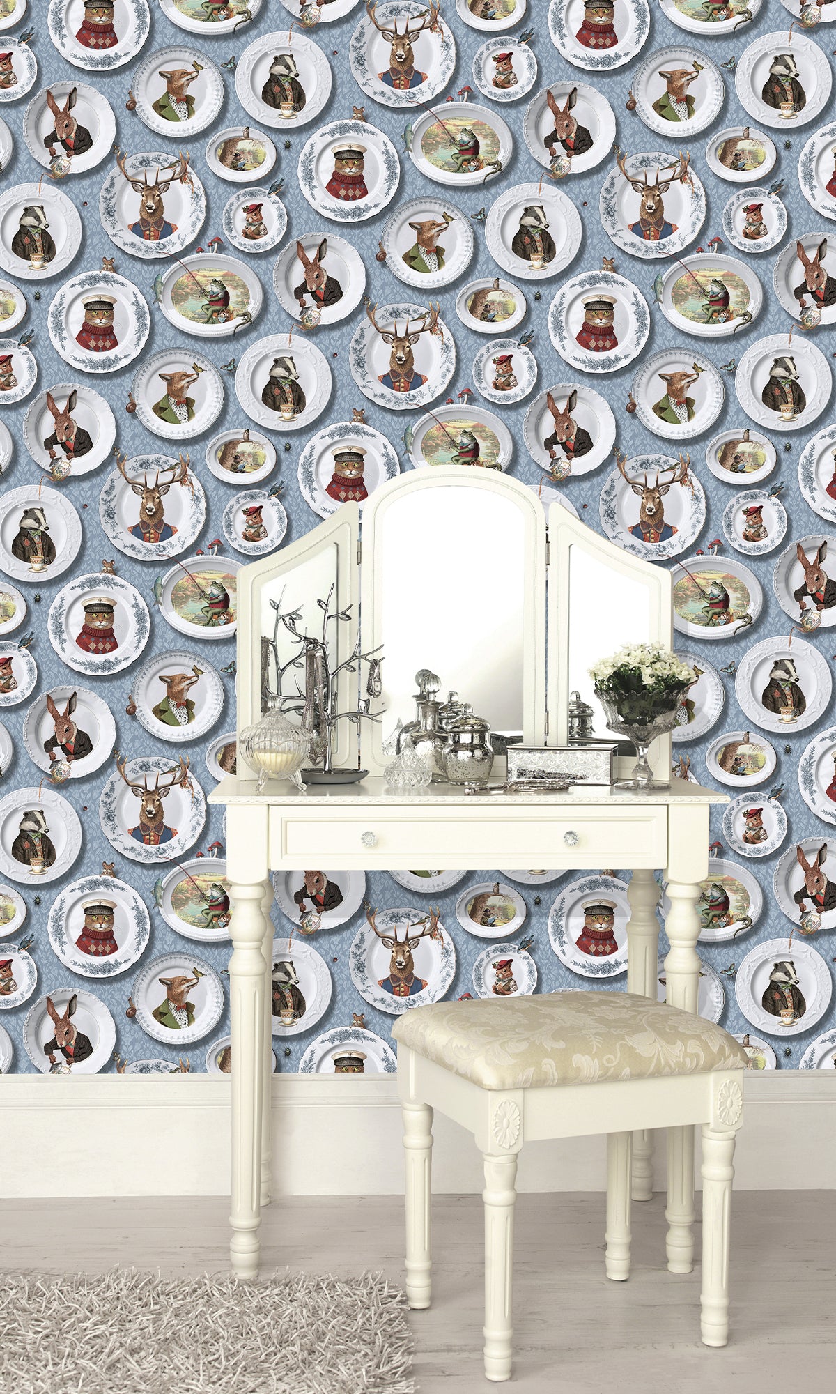 Blue Whimsical Damask Wallpaper R9660 – Walls Republic US