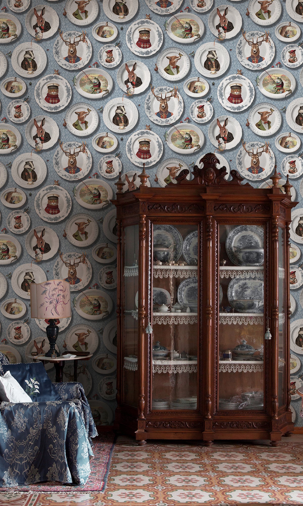 Blue Whimsical Damask Wallpaper R9660 – Walls Republic US