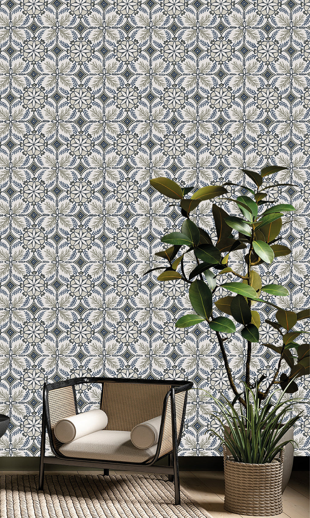 Midnight Blue & Featherstone Moroccan Tiles Wallpaper R9978 – Walls ...