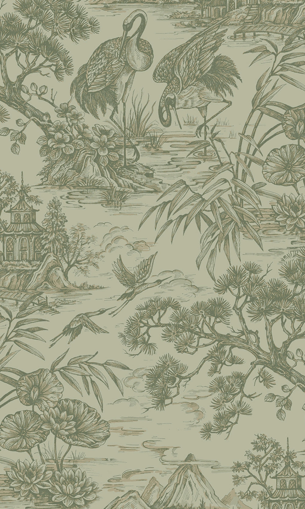 Sage Majestic Crane Tropical Wallpaper R8972 – Walls Republic US