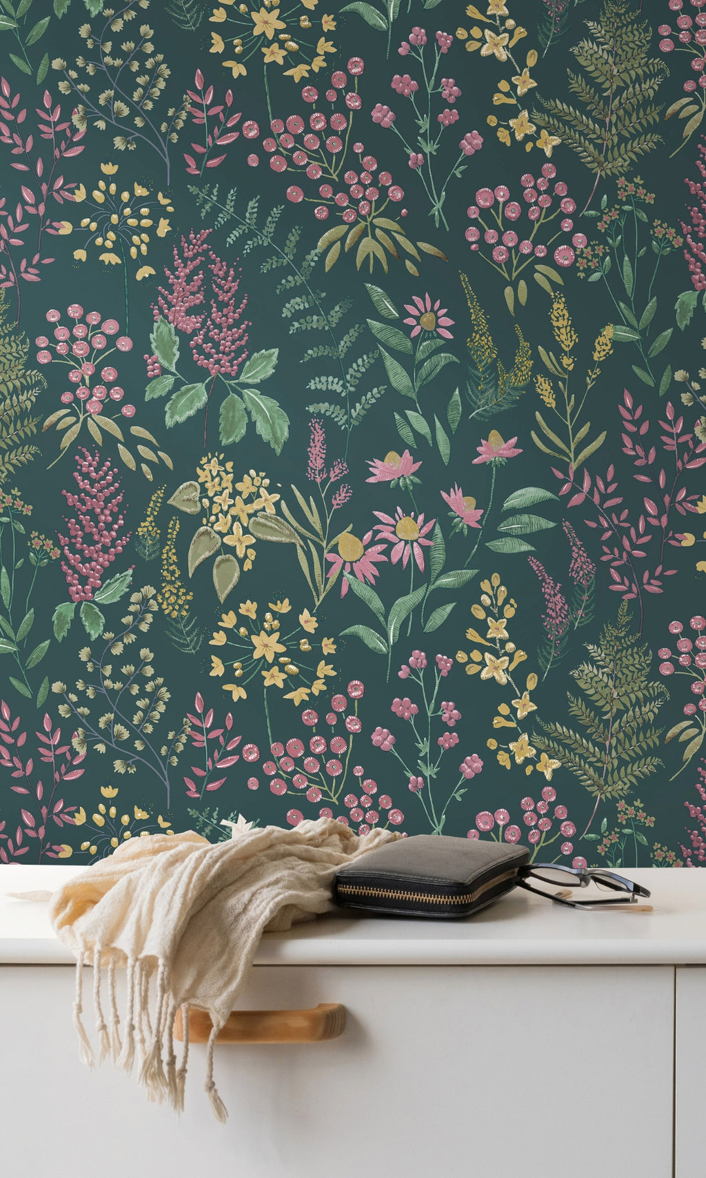 Teal & Pink Wildflowers Floral Wallpaper R8820 – Walls Republic US