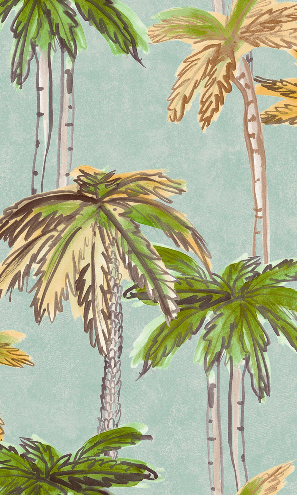 Blue Hand Painted Trees Tropical Wallpaper R8134 – Walls Republic US