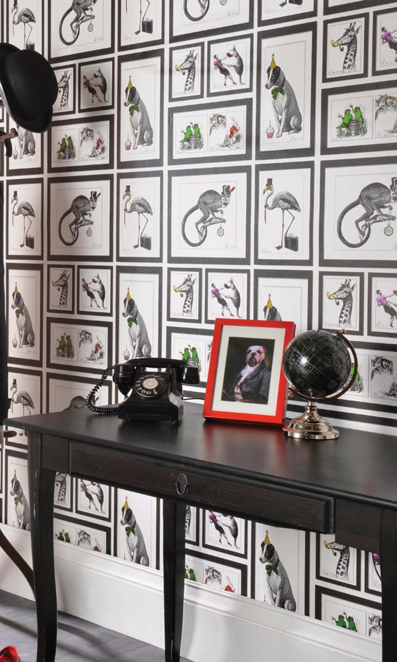 Multi Color Illustrated Animals in a Frame Wallpaper R7666 – Walls ...