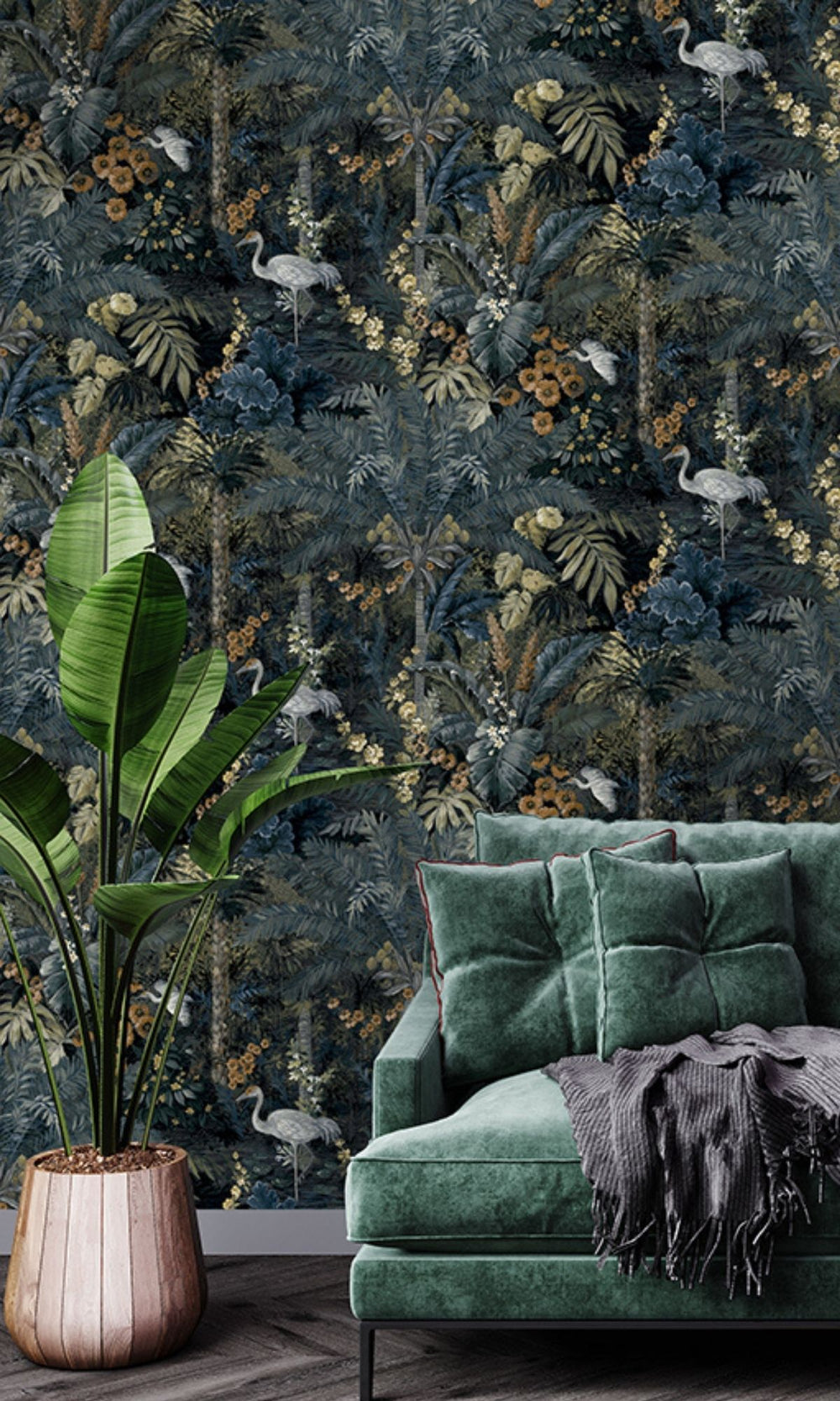Navy Bold Tropical Paradise Botanical Wallpaper R7579 – Walls Republic US