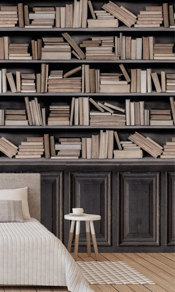 Brown Library Bookshelf Digital Wallpaper RM2042 – Walls Republic US